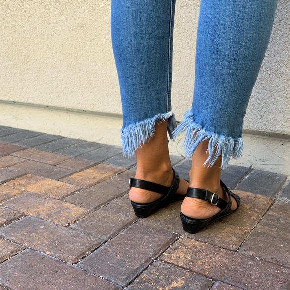 Buckle | Shoes | Leather Geometric Pattern Kitten Heel Wedge Sandal ...